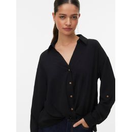 V&eacute;ro Moda Hemdbluse VERO MODA "VMIZZY LS DETAIL SHIRT WVN BTQ GA", Damen, Gr. S, schwarz, Obermaterial: 100% Polyester, unifarben, regular fit, Blusen Hemdbluse, mit geknoteter Front