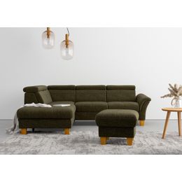 Ecksofa Home Affaire "Lindgren L-Form", gr&uuml;n (khaki), B:249cm H:84cm T:217cm, 100% Polyester, Sofas, Ecksofa, wahlweise mit TV-Funktion, Stauraum und Kopfteilverstellung