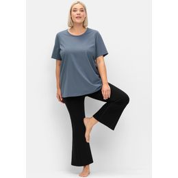 Yogashirt sheego "T-Shirt", Damen, Gr. 48/50, grau (rauchgrau), 73% Baumwolle, 27% Polyester, unifarben, Rundhals, Shirts Yogashirt