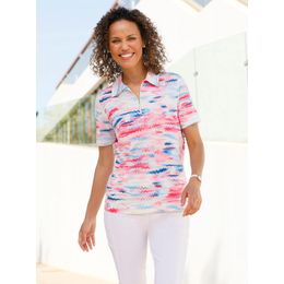 Poloshirt Casual Looks "Poloshirt", Damen, Gr. 44, bunt (fuchsia, jeansblau, bedruckt), 50% Baumwolle, 50% Modal, bedruckt, gemustert, mehrfarbig, ohne Ausschnitt, Shirts Poloshirt