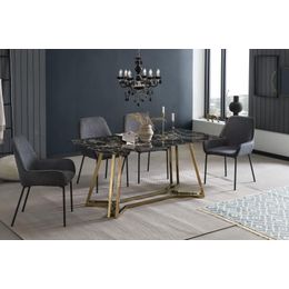 Esstisch Salesfever "Design Tisch f&uuml;r gem&uuml;tliche Abende", gold (schwarz, gold, gold, schwarz), B:160cm H:76cm T:90cm, Tische, Esstisch, Eleganz trifft Design in Marmoroptik