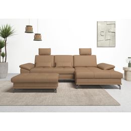 Ecksofa OTTO HOME "Costello L-Form, B: 301 cm mit Sitztiefen-, Armteilverstellung &", braun (cappucino), B:301cm H:89cm T:176cm, Luxus-Microfaser (90% Polyester, 10% Polyamid);Samtoptik (100% Polyester), Sofas, Ecksofa, 3 Nierenkissen, optional Bettfunktion & Bettkasten