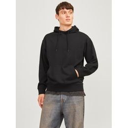 Jack & Jones Kapuzensweatshirt JACK & JONES "JJECHARGE SWEAT HOOD NOOS", Herren, Gr. L, schwarz, angeraute Sweatware, Obermaterial: 60% Baumwolle, 40% Polyester, unifarben, loose fit taillenbedeckt, ohne Ausschnitt, B&uuml;ndchen, Sweatshirts Kapuzensweatshirt, mit Kapuze