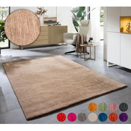 Wollteppich Theko "Holi", beige, B:140cm H:13mm L:200cm, Schurwolle, Teppiche, Wollteppich, Uni-Farben, leicht meliert, reine Wolle, handgewebt mit Kn&uuml;pfoptik