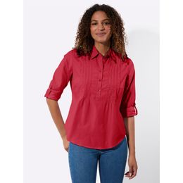 Langarmbluse Casual Looks, Damen, Gr. 50, rot, 50% Baumwolle, 50% Polyester, unifarben, Blusen Langarmbluse