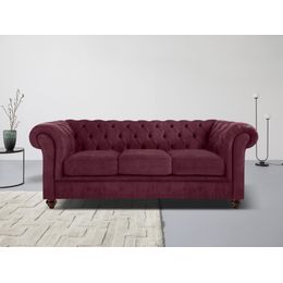 Chesterfield-Sofa Home Affaire "Chesterfield 3-Sitzer B/T/H: 198/89/74 cm", rot (weinrot), B:198cm H:74cm T:89cm, 100% Polyester, Sofas, Chesterfield-Sofa, mit hochwertiger Knopfheftung, auch in Leder