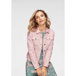 Jeansjacke Aniston CASUAL, Damen, Gr. 46, rosa (ros&eacute;), Twill, Obermaterial: 98% Baumwolle, 2% Elasthan, unifarben, figurbetont h&uuml;ftlang, 1-Knopf-Manschette mit Schlitz, Jacken Jeansjacke, in zartem Pastell, Topseller