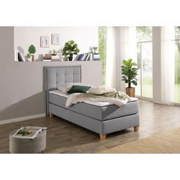 Boxspringbett Home Affaire, grau, B:110cm L:209cm, Komplettbetten, Boxspringbett, inklusive Komfortschaum-Topper