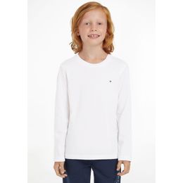 Langarmshirt Tommy Hilfiger "BOYS BASIC CN KNIT L/S", Jungen, Gr. 10/140, wei&szlig; (hellwei&szlig;), Obermaterial: 100% Baumwolle, Basic, Basic schmal, Rundhals, Shirts Langarmshirt