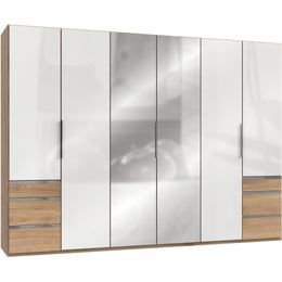 Kleiderschrank wimex "Level by fresh to go", braun (plankeneichefarben, wei&szlig;glas), B:300cm H:216cm T:58cm, Schr&auml;nke, Kleiderschrank, mit Glas-und Spiegelt&uuml;ren