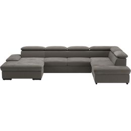 Sit & More Wohnlandschaft SIT & MORE "Alcudia U-Form", braun (schlamm), B:349cm H:73cm T:226cm, 100% Polyester, Sofas, Wohnlandschaft, wahlweise mit Bettfunktion