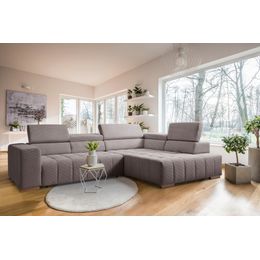 Ecksofa exxpo - SOFA FASHION "Elianos, hoher Sitzkomfort, aufwendige Kreuzsteppung im Sitz, L-Form", braun (cappuccino), B:307cm H:73cm T:201cm, Sofas, Ecksofa, Kopfteile & Sitztiefe verstellbar, ohne Bettfunktion, Cord, cappuccino