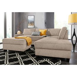 Ecksofa DOMO collection "Florentina zeitlos und elegant, Sitzn&auml;hte als Designelement, L-Form", beige, B:243cm H:84cm T:209cm, Struktur fein (100% Polyester);Luxus-Microfaser (100% Polyester);Luxus-Microfaser in Chenille-Optik (100% Polyester);Microvelour (100% Polyester);Webstoff (100% Polyester), Sofas, Ecksofa, wahlweise mit Bettfunktion, mit Kontrastnaht, Komfortsitzh&ouml;he 47cm