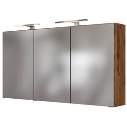 Spiegelschrank Welltime "Baabe", braun (eiche), B:120cm H:64cm T:20cm, Holzwerkstoff, Schr&auml;nke, Spiegelschrank, 120 cm breit, inkl. Beleuchtung, Schalter und Steckdose