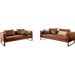 Sofa 3C CANDY "Avola bequem und elegantes Leder-Sofaset, tolle Verarbeitungsdetails", braun (brandy), B:204cm H:85cm T:100cm, Sofas, Sofa, Garnitur: Sofaset bestehend aus 2,5-Sitzer und 3-Sitzer