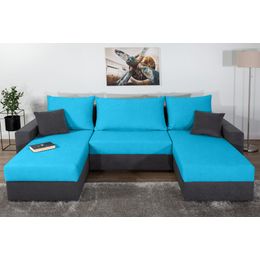 Wohnlandschaft Collection AB "Pico U-Form", grau (anthrazit, blau), B:252cm H:39cm T:158cm, 100%Polyester, Sofas, Wohnlandschaft, Wohnlandschaft,2 X Ottomane,Poly&auml;therschaum Polsterung