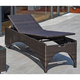 Gartenliege Destiny "BOLIVAR", braun (bronze), Obermaterial: 100% Polyester. F&uuml;llung: 100% Polyurethan, Gartenliegen, Gartenliege, Polyrattan, mit Rollen, 200x71x55cm, verstellbar, ohne Auflage