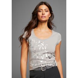 T-Shirt Laura Scott, Damen, Gr. 48, grau, Jersey, Obermaterial: 95% Baumwolle, 5% Elasthan, bedruckt, sehr figurbetont h&uuml;ftlang, Rundhals, abgesteppt, Shirts T-Shirt, sehr figurbetonte Passform, mit Rundhalsausschnitt, Topseller