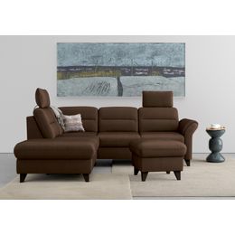 Sit & More Ecksofa SIT & MORE "Mellum L-Form", braun (dunkelbraun), B:253cm H:87cm T:212cm, 100% Polyester, Sofas, Ecksofa, Federkern, wahlweise mit Bettfunktion, Stauraum und Armteilfunktion