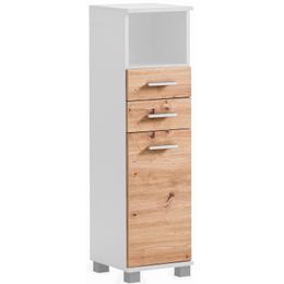 Midischrank Welltime "Palermo, Breite 30 cm", wei&szlig; (mattwei&szlig;, artisaneichefarben), B:30,3cm H:110,5cm T:32,6cm, FSC-zertifizierter Holzwerkstoff, Schr&auml;nke, Midischrank, Wechselbarer T&uuml;ranschlag, Metallbeschl&auml;ge, Teilausz&uuml;ge