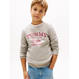 Sweatshirt Tommy Hilfiger, Jungen, Gr. 5 (110), mid grau heather, Sweatware, Obermaterial: 68% Baumwolle, 32% Polyester, unifarben, regular fit normal, Rundhals, eingesetzt B&uuml;ndchen, Sweatshirts Sweatshirt, Regular fit, f&uuml;r Kinder bis 16 Jahre