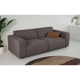 3-Sitzer Home Affaire "Avelin, 228 cm, Chenille, Struktur-Boucle", grau (dunkelgrau), B:228cm H:75cm T:96cm, 100% Polyester, Sofas, 3-Sitzer, mit Wellenunterfederung, Kedernaht, bodentief, Skandi-Design