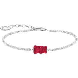 Armband Thomas Sabo "Thomas Sabo x HARIBO: Tennisarmband mit Goldb&auml;r" Gr. 19, rot (silberfarben, rot, kristallwei&szlig;, rot, kristallwei&szlig;), Armb&auml;nder, Damen, 19, Silber 925 (recycelt), Armband, mit Zirkonia (synth.), Kristallglas