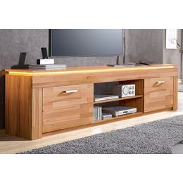 Lowboard VOGL M&Ouml;BELFABRIK, beige (kernbuche teilmassiv), B:222cm H:57cm T:40cm, Massivholz, Melamin, Sideboards, Lowboard, Breite 222 cm
