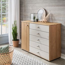 Kombikommode Wiemann "Kiruna", braun (eiche teilmassiv, champagnerglas), B:120cm H:86cm T:43cm, Floatglas, Holz teilmassiv, Sideboards, Kombikommode, vormontiert