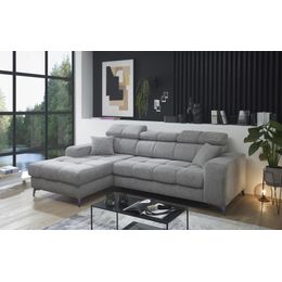 Ecksofa ED EXCITING DESIGN "Sydney L-Form", grau (taupe), B:268cm H:86cm T:172cm, 92% Polyester, 8% Nylon, Sofas, Ecksofa, mit Bettfunktion, Bettkasten, Kopfteilverstellung & 2 Zierkissen