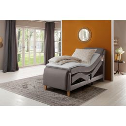 Boxspringbett Home Affaire "Messina2", grau (elephant), B:106cm L:240cm, Holzwerkstoff, Kunstleder, Massivholz, Komplettbetten, Boxspringbett, Liegekomfort elektrisch Verstellbar