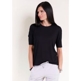 T-Shirt Seidel Moden, Damen, Gr. 44, schwarz, Jersey, Obermaterial: 96% Viskose, 4% Elasthan, unifarben, Basic, figurumspielend h&uuml;ftlang, Rundhals, abgesteppte Kante, Shirts T-Shirt, mit Rundhalsausschnitt, MADE IN GERMANY, Topseller