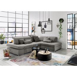 Ecksofa "SO 4100 mit komfortablen Federkern und Kopfteilverstellung", grau (grau 10), B:291cm H:80cm T:226cm, SET ONE BY Musterring, Sofas, Ecksofa, wahlweise mit Bettfunktion und Sitztiefenverstellung, L-Form