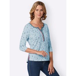 Print-Shirt Ambria "Shirt", Damen, Gr. 50, blau (blau, bedruckt), 100% Baumwolle, gemustert, Rundhals, Shirts Print-Shirt