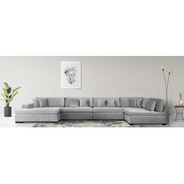 Wohnlandschaft Home Affaire "Skara U-Form", grau, B:390cm H:86cm T:190cm, 100% Polyester, Sofas, Wohnlandschaft, Lounge-Sofa mit Federkernpolsterung, in vielen Bezugsvarianten
