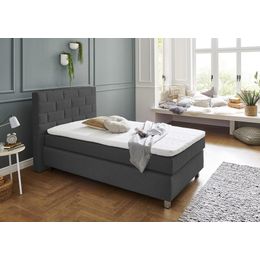 Boxspringbett, grau (charcoal), B:115cm L:210cm, Bezug Bett: Feinstruktur 100% Polyester;Bezug Bonnell-Federkernmatratze: 100% Polyester;Bezug Kaltschaummatratze: 100% Polyester;Bezug Tonnentaschenfederkernmatratze: 80% Baumwolle, 20%Polyester;Topper: Komfortschaum mit Bezug 100% Polyester, Westfalia Schlafkomfort, Komplettbetten, Boxspringbett, mit Topper