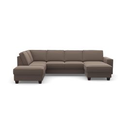 Wohnlandschaft Home Affaire "County U-Form", grau (taupe), B:309cm H:81cm T:213cm, Luxus-Microfaser (100% Polyester);Struktur fein (100% Polyester);Luxus-Microfaser weich (9&szlig;% Polyester, 10% Polyamid), Sofas, Wohnlandschaft, wahlweise Ottomane links oder rechts, mit Federkern-Polsterung