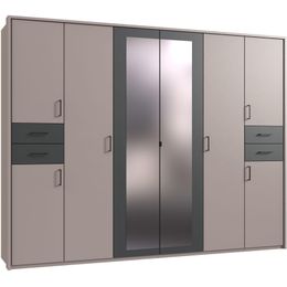 Dreht&uuml;renschrank wimex "Vegas", schwarz (saharagrau, graphit, griffe schwarz), B:273cm H:210cm T:58cm, Holzwerkstoff, Schr&auml;nke, Dreht&uuml;renschrank, inklusive Passepartout-Rahmen, mit Spiegelt&uuml;ren und Schubladen