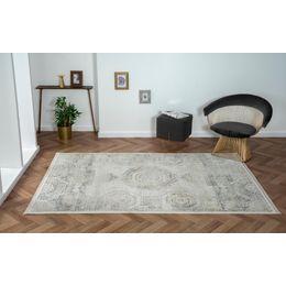 Teppich "My Kazak", beige (creme, hellgrau, wei&szlig;), B:160cm H:10mm L:230cm, Polyester, MyFlair M&Ouml;BEL & ACCESSOIRES, Teppiche, Teppich, Kurzflor, Retro-Style, besonders weich durch Microfaser, mit Fransen