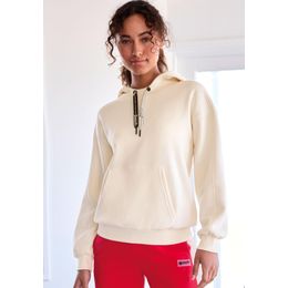 Kapuzensweatshirt BENCH. LOUNGEWEAR, Damen, Gr. 44/46, creme, Sweatware, Obermaterial: 60% Baumwolle, 40% Polyester, unifarben, bequem h&uuml;ftlang, ohne Ausschnitt, Rippb&uuml;ndchen, Sweatshirts Kapuzensweatshirt, mit K&auml;ngurutasche, Loungewear