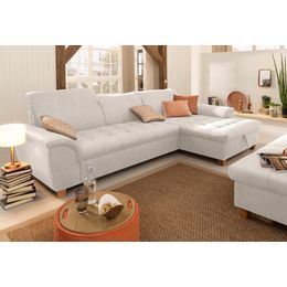 Ecksofa Home Affaire "Lyla fester Sitzkomfort, bequeme Armlehnen, Breite 279cm, L-Form", beige (natur), B:279cm H:81cm T:170cm, Sofas, Ecksofa, mit Recamiere, wahlweise mit R&uuml;ckenfunktion und zus&auml;tzlich mit Bett