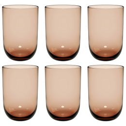Longdrinkglas "Longdrinkbecher Like Glass 385 ml 6er Set", braun (clay), 6 tlg., Glas, LIKE. BY VILLEROY & BOCH, Trinkgef&auml;&szlig;e, Longdrinkglas