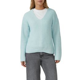 Strickpullover s.Oliver, Damen, Gr. 44, icy aqua, Strick, Obermaterial: 59% Baumwolle, 37% Polyacryl, 4% Wolle, Strukturmuster, unifarben, relaxed fit normal, V-Ausschnitt, gerader Abschluss, Pullover Strickpullover, mit Struktur Muster