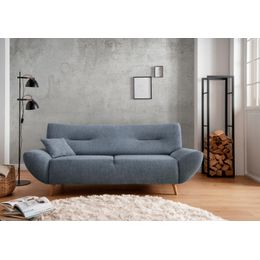 3-Sitzer Home Affaire "Drago", blau (hellblau), B:205cm H:81cm T:90cm, 100% Polyester, Sofas, 3-Sitzer, frei im Raum stellbar, inkl. 1 Zierkissen