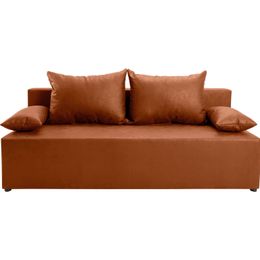 Schlafsofa exxpo - SOFA FASHION "exxpo Tabou, Sofabett mit tollen Optionen", braun (cognac), B:193cm H:88cm T:85cm, Luxus-Microfaser (100% Polyester), Sofas, Schlafsofa, Bettfunktion,Bettkasten, wahlweise mit Liftbettfunktion und Federkern