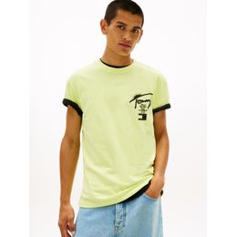 T-Shirt Tommy Jeans "TJM REGULAR CITY SIGN", Herren, Gr. XL, faded lime, Single Jersey, Obermaterial: 100% Baumwolle, unifarben, regular fit normal, Rundhals, eingesetzt abgesteppte Kante, Shirts T-Shirt, Regular fit mit Markenprint