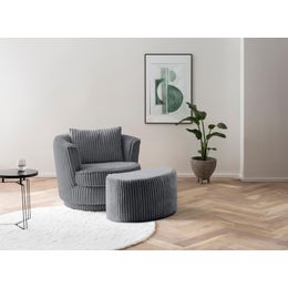 Drehsessel Home Affaire "MAISIE, Love Seat,Lese-Sessel,Sessel-Set, mit Hocker", grau (anthrazit), B:95cm H:77cm T:133cm, Sessel, Drehsessel, in MEGA CORD und Web-Velours, drehbar 360 Grad mit Hocker