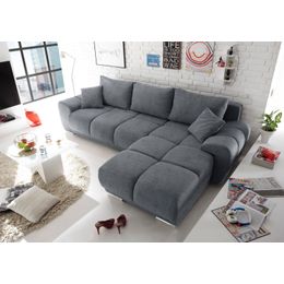 Ecksofa ED EXCITING DESIGN "Anton L-Form", grau (anthrazit), B:289cm H:85cm T:189cm, 95% Polyester, 5% Nylon, Sofas, Ecksofa, mit Bettfunktion, Bettkasten & 2 Zierkissen