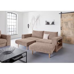 4-Sitzer "Looksvb", beige (beige, braun), B:252cm H:96cm T:107cm, LOOKS by Wolfgang Joop, Sofas, 4-Sitzer, Verwandlungssofa: aus Sofa wird Sofa mit 2 Hockern, mit Regalfunktion