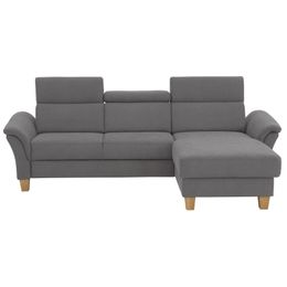 Ecksofa Home Affaire "Conville L-Form", grau, B:256cm H:84cm T:167cm, 100% Polyester, Sofas, Ecksofa, Federkern, wahlweise mit Bettfunktion und Bettkasten bzw. Stauraum